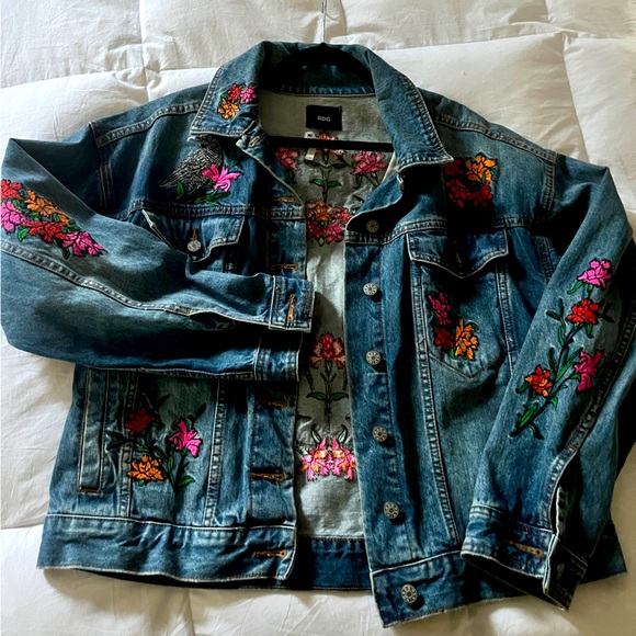 BDG | Jackets & Coats | Bdg Rose And Skull Embroidered Denim Jacket ...